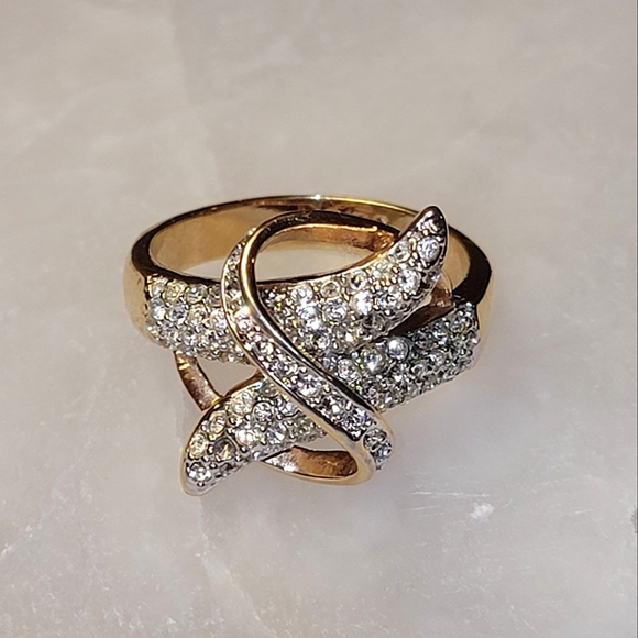 RINC | Jewelry | Vintage Signed Rinc Twisted Bypass Faux Diamond Gold ...